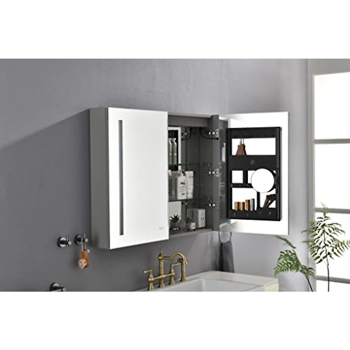 HomSof 40x 30 Inch LED Large Rectangular Black Aluminum Alloy Surface Mount Medicine Cabinet with Mirror