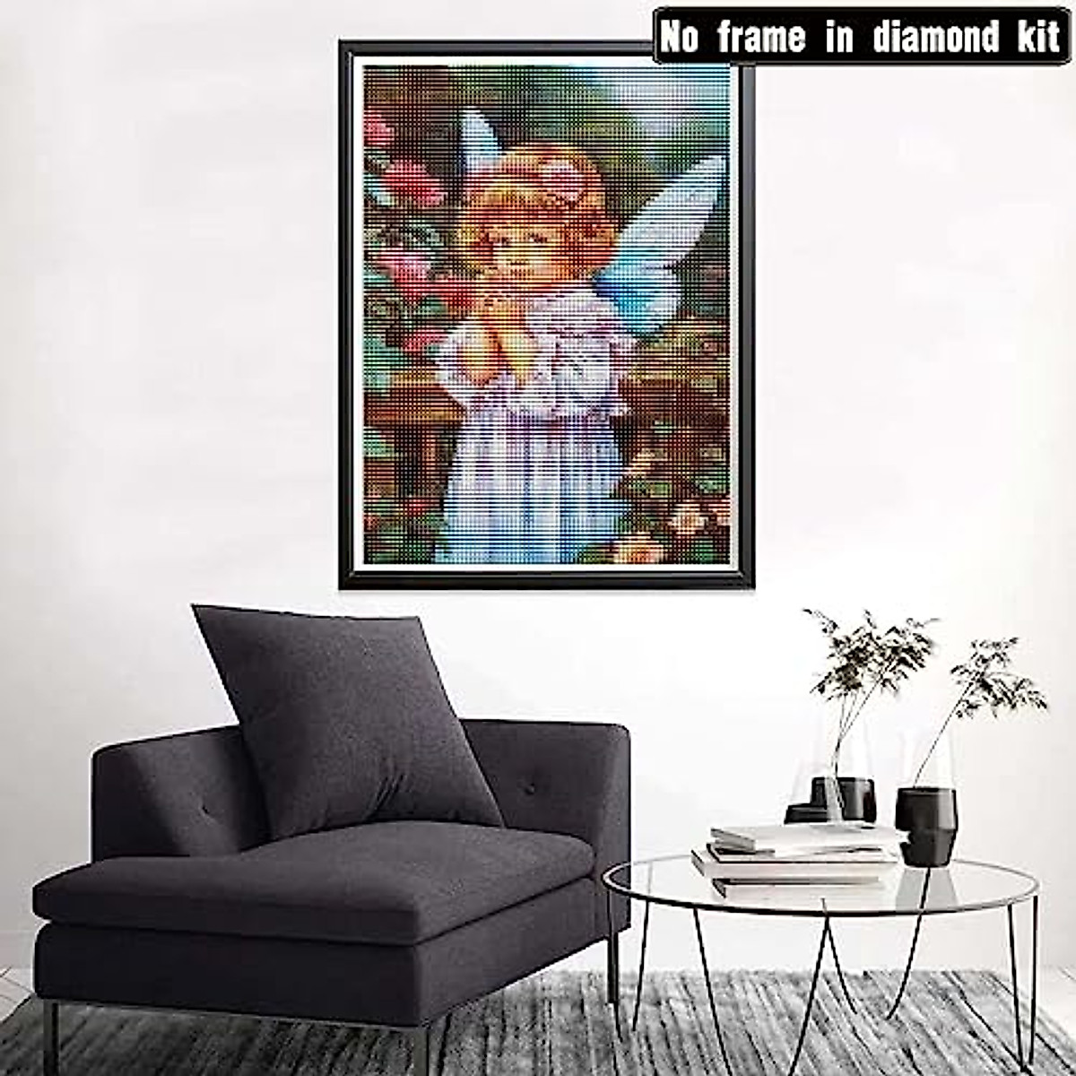 Sheehow 5D Diamond Painting Kits for Adults Angel Girl, Full Drill Diamond Art Flower Wings, Gem Pictures by Numbers Art, DIY Cross Stitch Jewel Art Rhinestone Craft for Home Wall Decor 12X16 inch