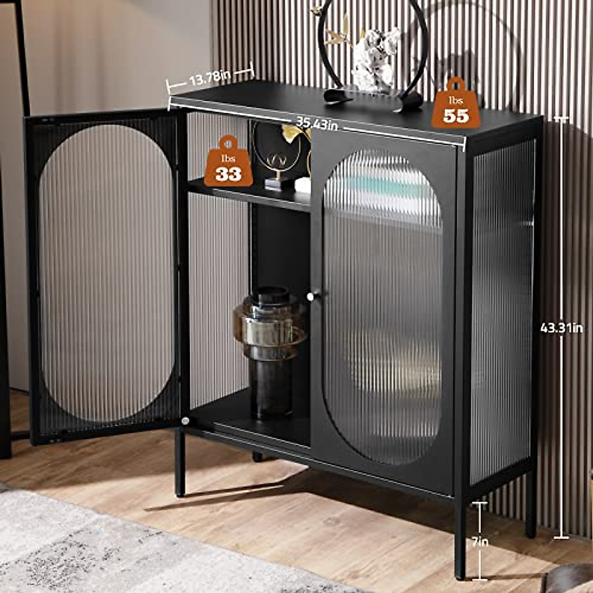 SICOTAS Modern Sideboard Cabinets, Accent Buffet Storage Cabinet with Glass Doors, Free Standing Cabinet for Living Room Bedroom, Cupboard Console Table for Home Kitchen Dining Room