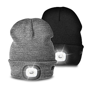 Etsfmoa Unisex Beanie with The Light Gifts for Men Dad Father USB Rechargeable Caps Grey