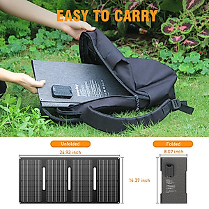 60W Foldable Solar Panel with 18V DC Output, Powkey Solar Charger with Stand and Carrying Bag, Portable Solar Panel for Power Stations with USB-A USB-C QC 3.0 for Outdoor Camping