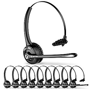 Delton Trucker Bluetooth Headset, Wireless Headphones w/Microphone, Headphones for Truck Driver, Wireless Over The Head Earpiece with Mic for Skype, Call Centers - 18Hrs - 10 Pack