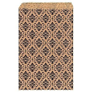 100 pcs 6" x 9" Damask Paper Gift Bags Shopping Sales Tote Bags Brown with Black Damask Design