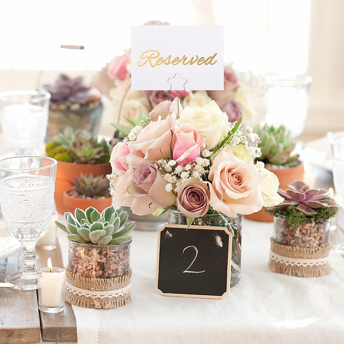 URROMA 25 Pcs Gold Wedding Reserved Table Signs, Double Sided Reserved Table Signs Gold Font Table Reserved Cards White Paper Reserved Table Tent Card