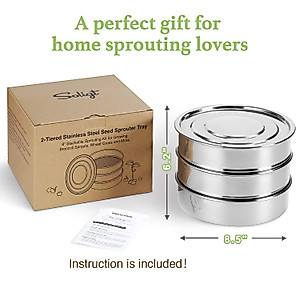 SOLIGT Stackable Stainless Steel Seed Sprouting Kit, 2-Tier Mesh Sprouting Trays, 1 Base and 1 Cover Lid