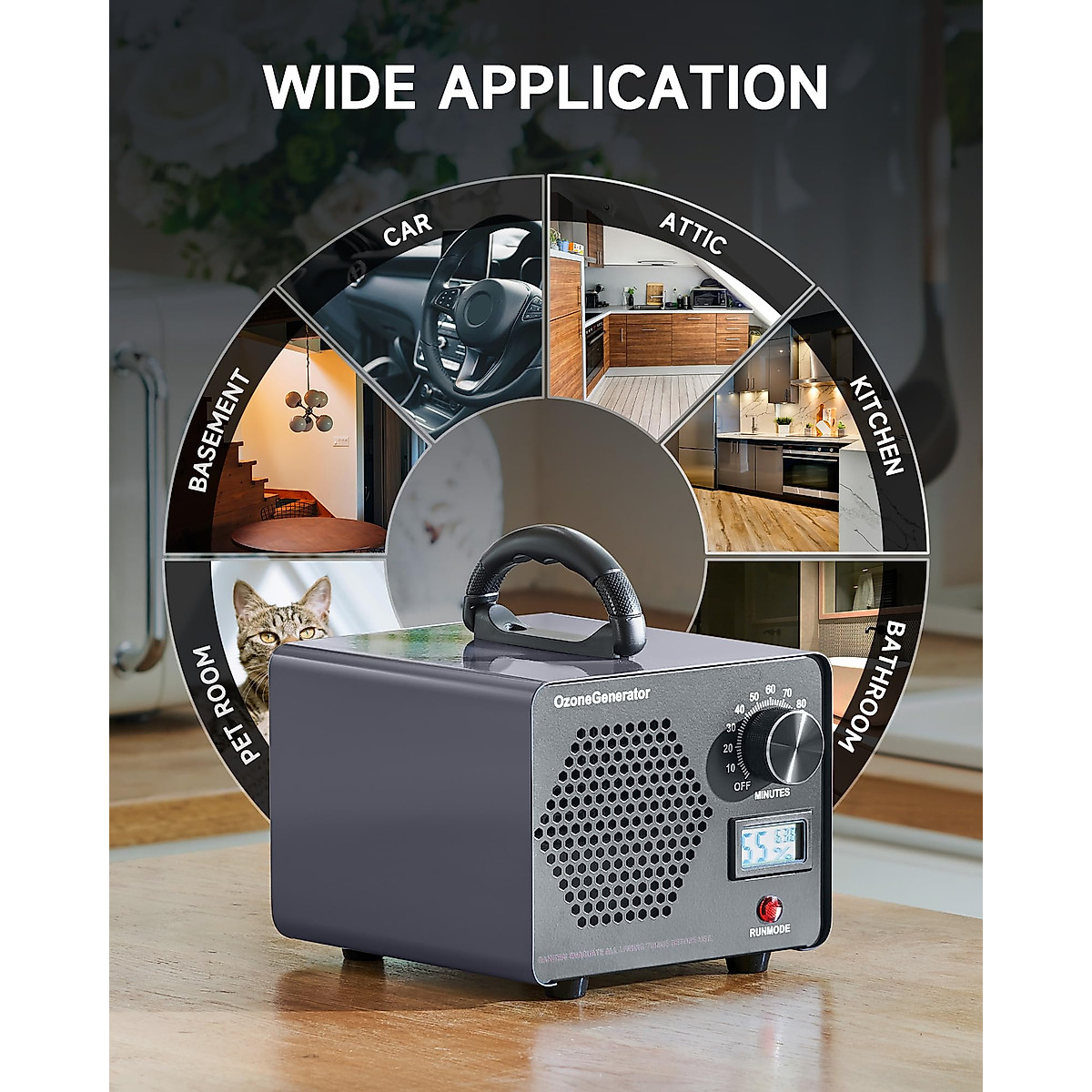 CREWORKS Ozone Generator, 25000 mg/h High Capacity Ozone Machine for Car Home Smoke Pet Odor Removal, Commercial Ozone Odor Eliminator Air Purifier with Timer Display for 3200 sq ft Room, Black