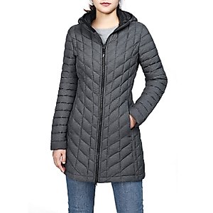 Outdoor Ventures Women's Lightweight Warm Winter Long Puffer Coat with Hood-L,32"