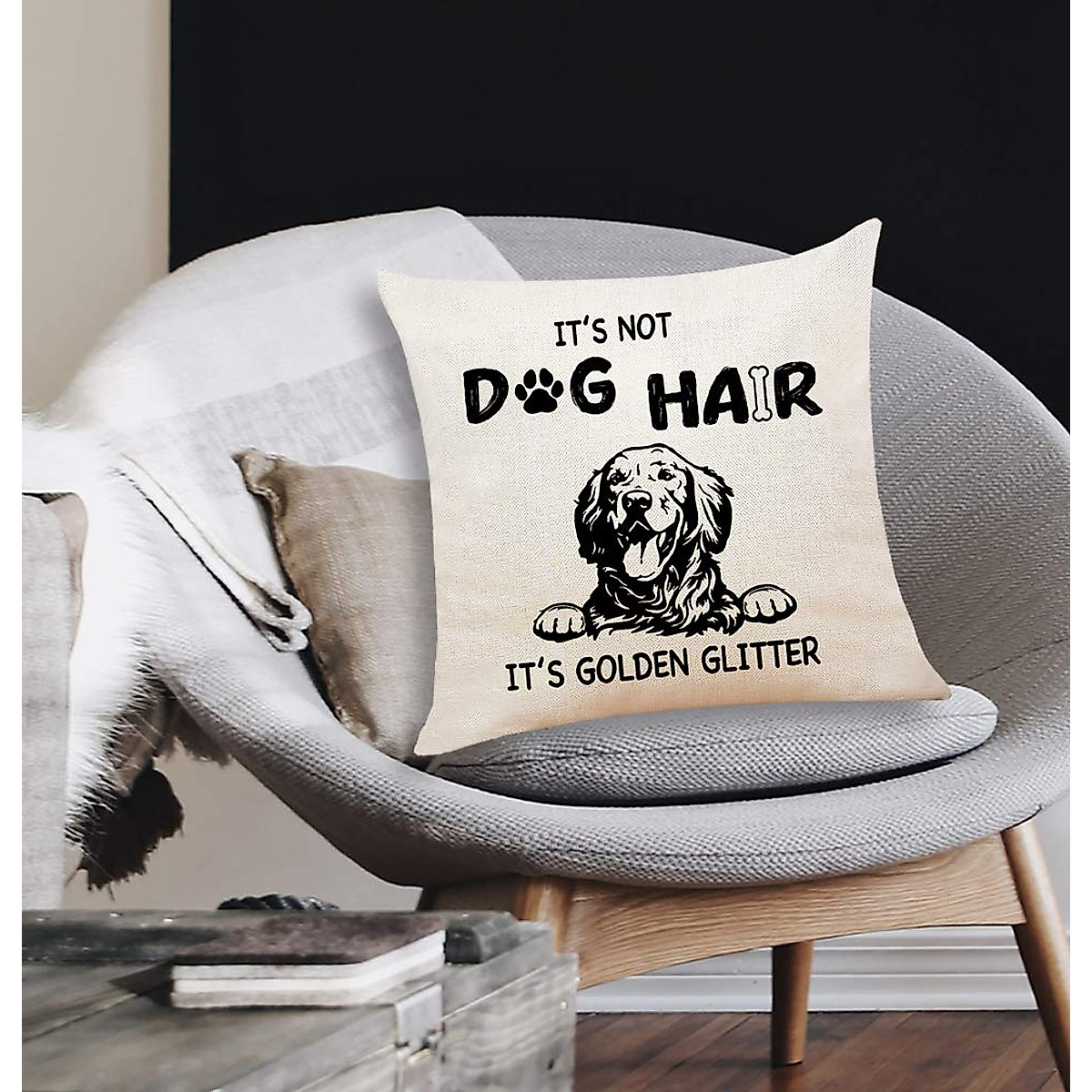 XUISWELL Golden Retriever Gifts, Funny Quote It's Not Dog Hair It's Golden Glitter Cotton Linen Throw Pillow Cover, Golden Retriever Decor, 18 x 18 in