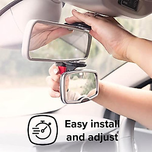 Diono See Me Too Rear View Forward Facing Baby Mirror for Car, Fully Adjustable Driver Mirror with Wide Crystal Clear View, Shatterproof, Crash Tested