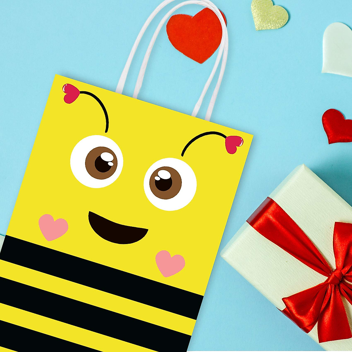 Funnlot Valentine Day Gift Bags For Kids 12PCS Cute Valentine Candy Bags Valentine Treat Bags Animals Valentine Paper Bags With Handles For Chocolate Snacks Valentine Party Favor Bags
