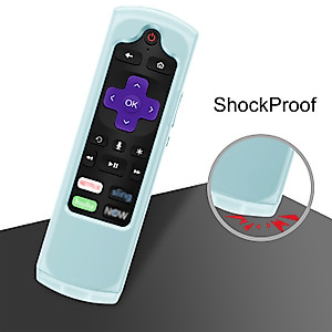 CaseBot Remote Case for Roku Voice, Express HD / 4K+, Ultra LT Enhanced Voice, Express 3930, Premiere+ 3921, Streaming Stick+ Remote, Honey Comb Anti Slip Shockproof Silicone Cover, Blue Glow