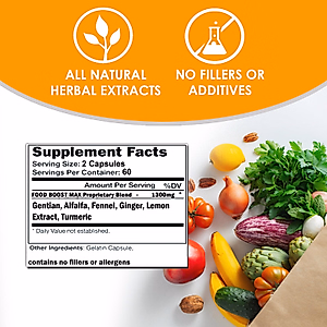 VH Nutrition | FoodBoost MAX | 1300mg Appetite Stimulant* Weight Gain Pills* for Men and Women | Formulated with Gentian, Turmuric, Fennel | 120 Capsules