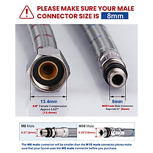 Faucet Supply Lines: WOWOW 40" Bathroom Sink Faucet Hose, Braided Nylon cUPC Supply Lines 3/8" Female Compression Thread × M8 Male Connector,Stainless Steel Braided Supply Line(1 Pair)