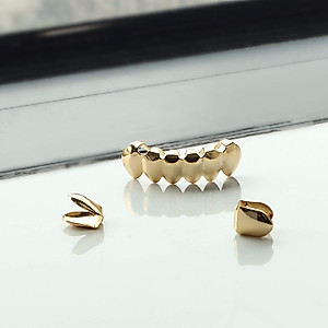 Gold Grillz Mouth Teeth 24K Plated Gold Custom Fit Top & Bottom Set Caps Grillz For Women Gift + Extra Molding Bars + Microfiber Cloth