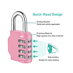 NAGE 4-Digit Combination Lock for Locker, Lock for Gym Locker, Fence, Gate, Case, Combination Padlock Easy to Use and Set, Number Lock Sturdy & Durable (Pink)