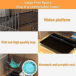 Goyappin Foldable Cat Cage, 46 Inch 3-Tier Large Kennel Enclosure with 4 Wheels, 2 Doors, 2 Ladders, 1 Hammock, 1 Pumpkin Nest, 1 Tray, Indoor Outdoor Pet Playpen