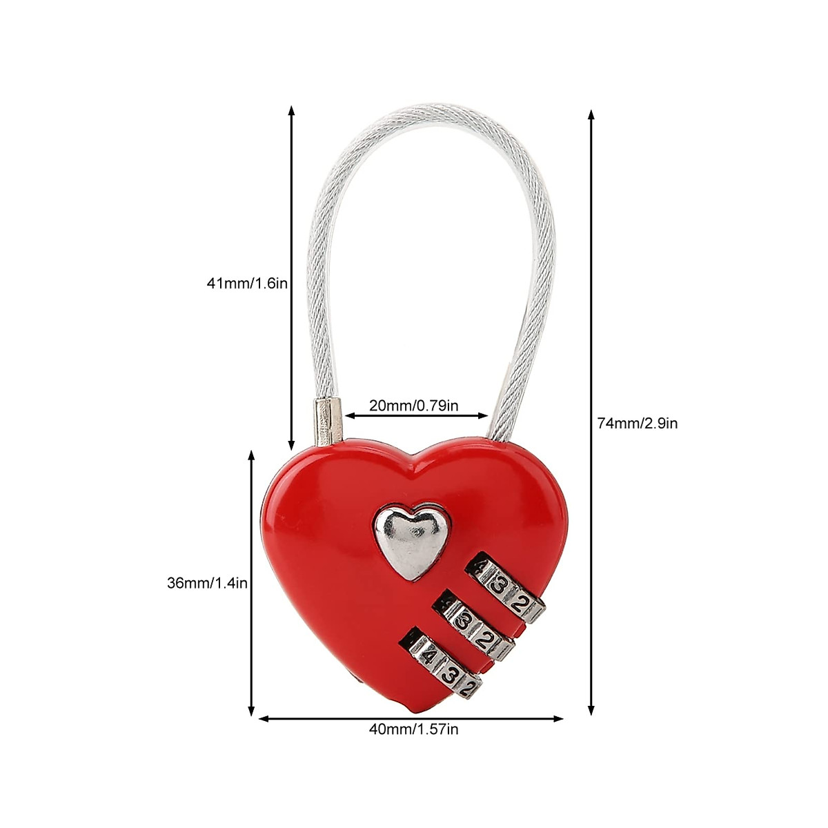 Heart Shaped Lock, 3 Digit Mini Lock, with Love Heart Wire Rope, Password Lock for Luggage, Backpack, Jewelry Box, Entrance Locker