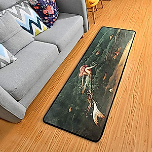 ALAZA Fantasy Mermaid in Mythical Sea Runner Area Rug Non Slip Floor Mat for Hallway Entryway Living Room Bedroom Dorm Home Decor 72x24 inches