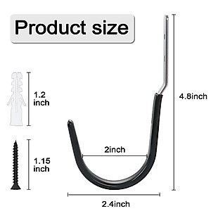Heavy Duty J Hooks for Hanging, Garage Utility Hooks Wall Mount, Steel Anti-Slip Garage Storage Hooks, 4 Pack Folding Chair Hooks, Heavy Duty Wall Hooks for Hanging Bikes Hose Cord, Garden Tools