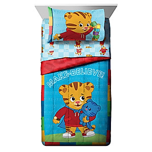 Daniel Tiger's Neighborhood Tiger Trolley 4 Piece Toddler Bed Set – Includes Comforter & Sheet Set Bedding - Super Soft Fade Resistant Microfiber (Official Daniel Tiger's Neighborhood Product)