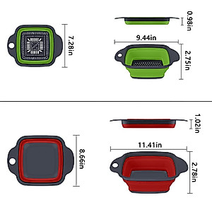 QiMH Collapsible Colanders Set of 3-1 PC 4 Quart Colander 1 PC 4 Quart Folding Basin and 1 PC 6 Quart(1.5 gal) Over the Sink Extendable Colander, Space-save Silicone Kitchen Foldable Food Strainer