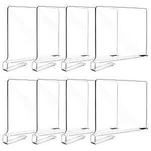 Fixwal 8pcs Clear Acrylic Shelf Dividers for Organization, Closets Shelf and Closet Separator for Bedroom, Kitchen and Office Shelves