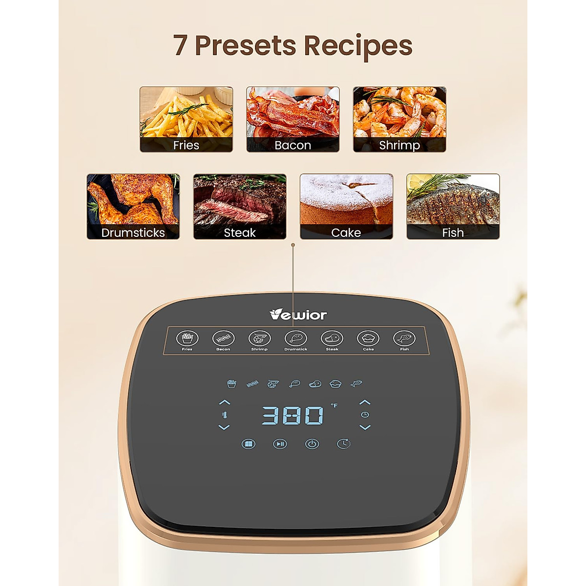 VEWIOR Air Fryer, 5.3Qt Airfryer with Viewing Window, 7 Custom Presets Large Air Fryer Oven with Smart Digital Touchscreen,Non-stick and Dishwasher-Safe Basket