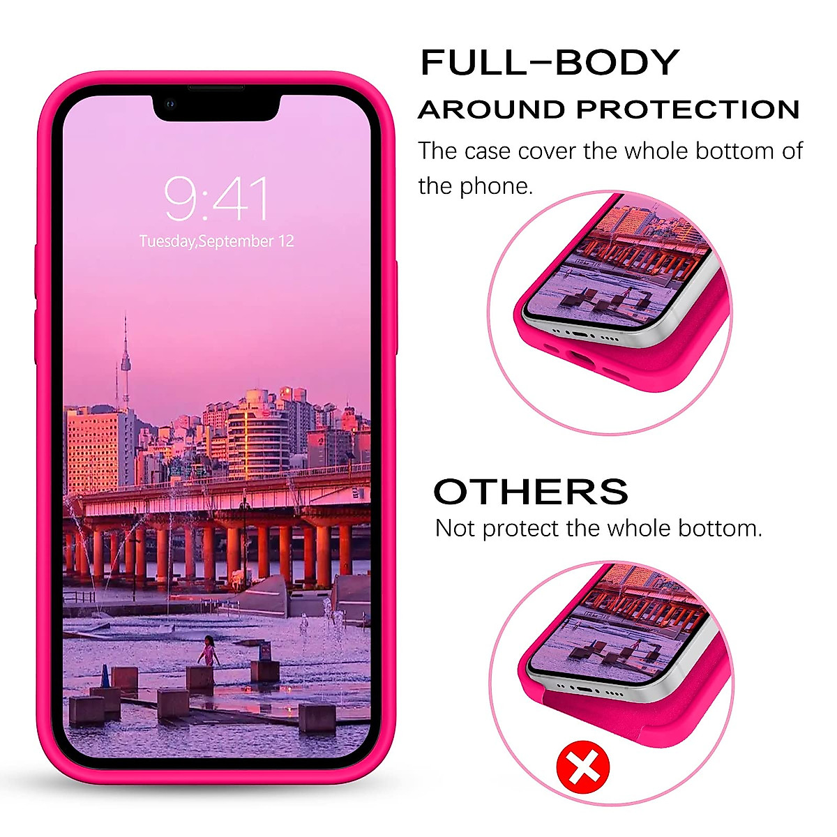 BENTOBEN for iPhone 13 Mini Case, iPhone 13 Mini Phone Case, Slim Fit Liquid Silicone Soft Gel Rubber Anti-Scratch Shockproof Phone Cover with Microfiber Lining for iPhone 13 Mini 5.4", Hot Pink