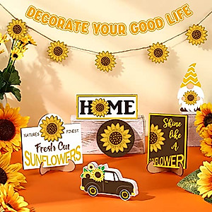 Sunflower Tiered Tray Decor Summer Farmhouse Mini Wood Signs House Shaped Table DecorSunflower Decor for Party Home Kitchen Holiday (Sunflower, 12 Pcs)