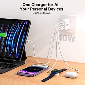 [2 Pack] USB-C Wall Charger, 40W Durable 4Port QC+PD 3.0 Power Adapter, Double Fast Plug Charging Block for iPhone 14/14 Pro/14 Pro Max/14 Plus/13/12/11, XS/XR/X, Watch Series 8/7 Cube(White)
