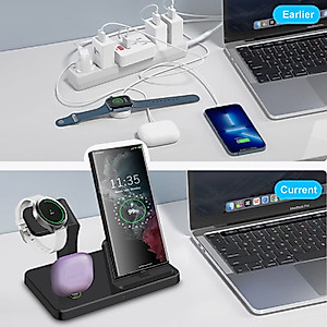 3 in 1 Charging Station for Samsung Multiple Devices,VNBBT Fast Wireless Charger Station for Samsung Galaxy Watch 6/6 Pro/5/4/3,Galaxy S23/S22/S21/S20/Note 20,A53/A51,Z Flip/Fold 5(with Adapter)