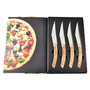 Legnoart Napoli 4-Piece Stainless Steel Pizza and Steak Knife Set with Light Wood Handle