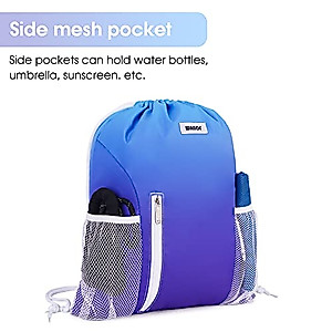 WANDF Drawstring Backpack Sports Gym Sackpack with Mesh Pockets Water Resistant String Bag for Women Men (Blue)