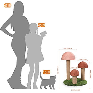 PowerKing Cat Scratching Post, Mushroom Claw Scratching Post for Cat, Natural Sisal Cat Scratchers with 3 Mushroom Pole, Cat Interactive Toys