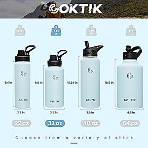 COKTIK 32 oz Sports Water Bottle With Straw,3 Lids, Stainless Steel Vacuum Insulated Water Bottles,Leakproof Lightweight, Keeps Cold and Hot, Great for Travel, Hiking, Biking, Running (FOG)