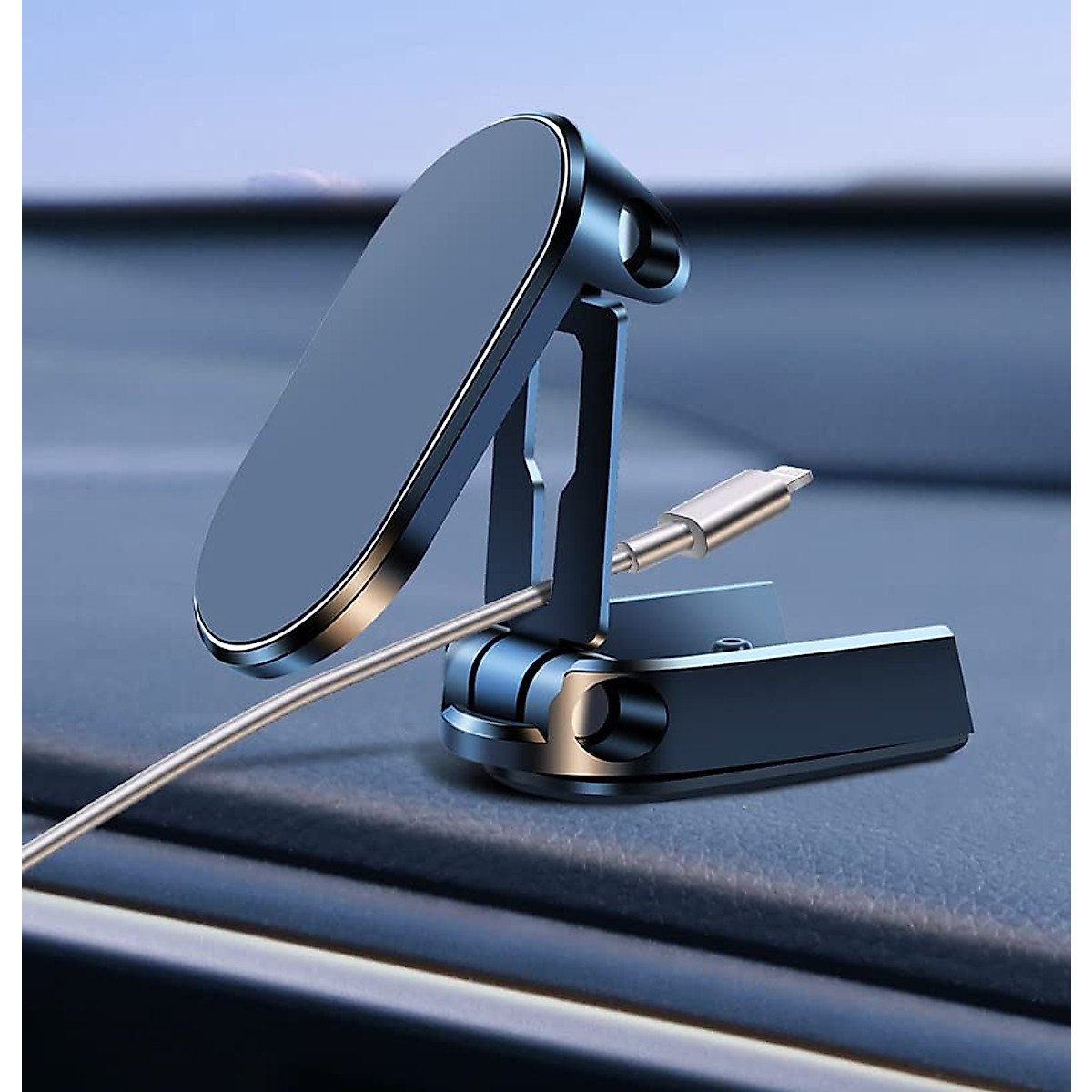2023 New Alloy Folding Magnetic Car Phone Holder, Magnetic 360° Car Phone Holder Stand Dashboard Folding Bracket Universal (Black)