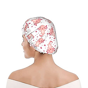 Shower Cap Axolotl Reusable Bath Shower Caps For Women Long Hair, Double Layer Waterproof Bathing Shower Hat Hair Protector For Kids Girls Women, 1 Pack