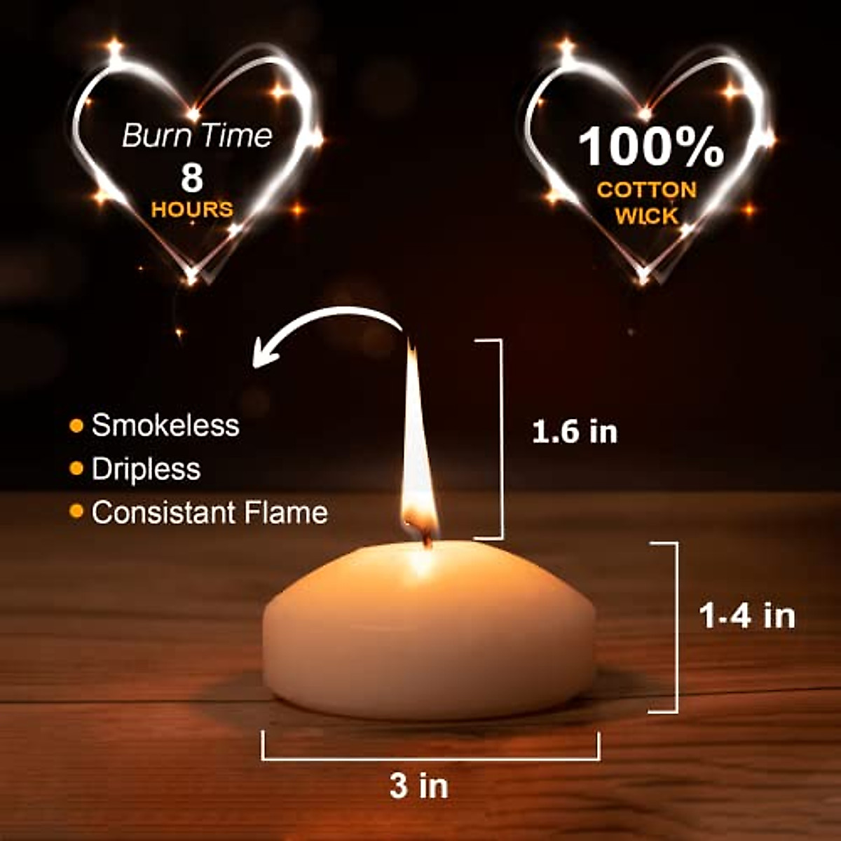 24 Pack Floating Candles 3 Inch, White Unscented Smokeless Paraffin Wax Burning Candles, for Wedding Centerpieces for Tables, Pool, and Special Occasions