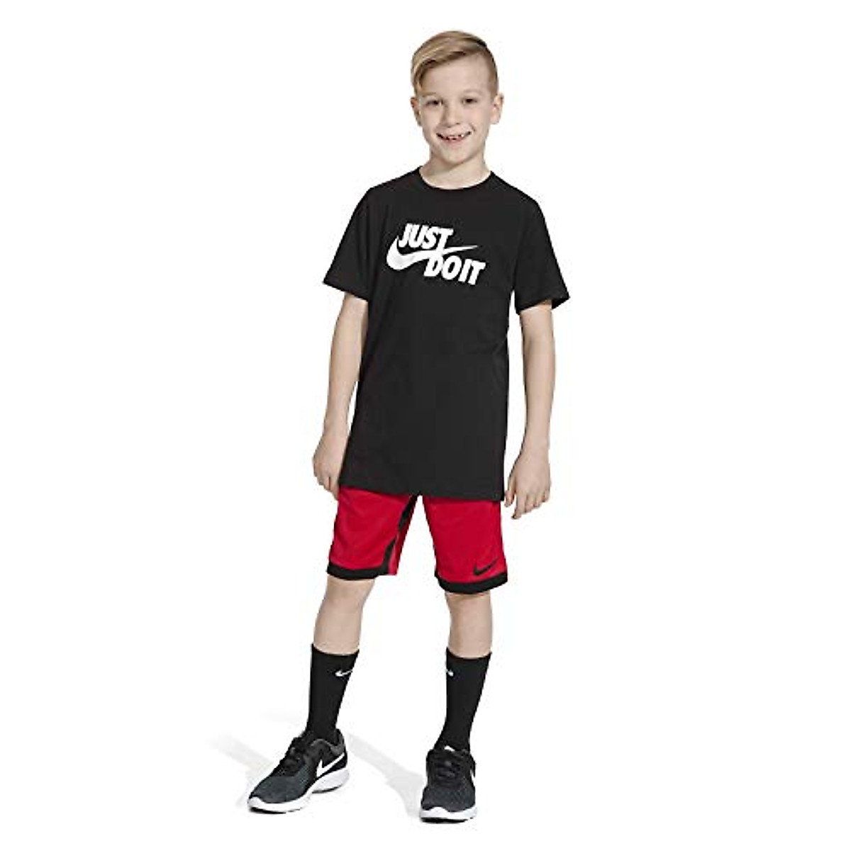 Nike 8" Dry Short Trophy, Dri-FIT Boys' training shorts, Athletic shorts, Black/White/White, XS