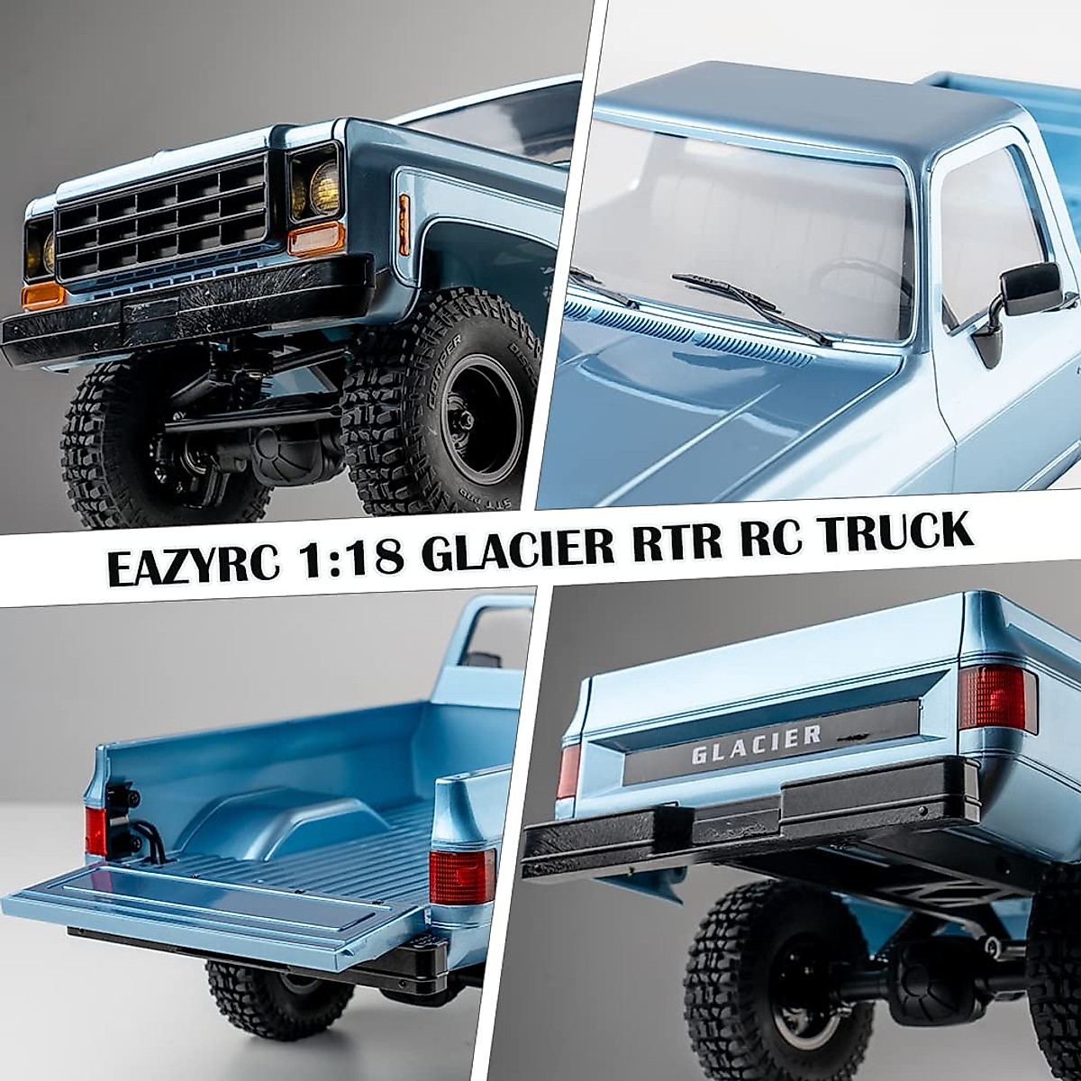 EAZYRC 1:18 Glacier RC Crawler 4x4 Offroad Truck Hobby Grade Remote Control Car Model Vehicle RTR with LED Lights 3-Ch 2.4GHz Transmitter Battery USB Charger Included