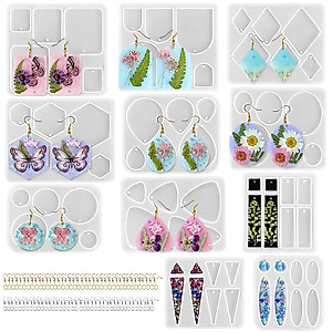 RESINWORLD Variety Size Earrings Molds for Resin, Stud Dangle Drop Earrings Resin Molds with Hole, Arch/Oval/Hexagon Silicone Molds for Keychain Charm Pendant Jewelry Making