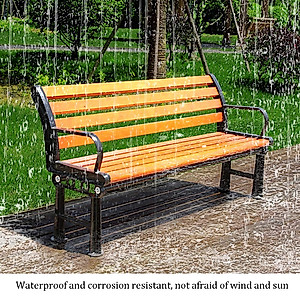 LASEVE Garden Benches, 3-Seater Wooden Outdoor Garden Bench,Cast Iron Frame Courtyard Patio Bench,Leisure Seat Park Bench with Backrest and Armrests,Weatherproof Porch Chair,for Lawn/Working Channel