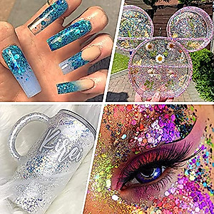 Chunky and Fine Glitter Mix, Estanoite 36 Colors Chunky Sequins & Fine Glitter Powder Mix, Iridescent Glitter Flakes, Cosmetic Makeup Glitter for Face Body Eye Nail Art, Loose Glitter for Resin Epoxy