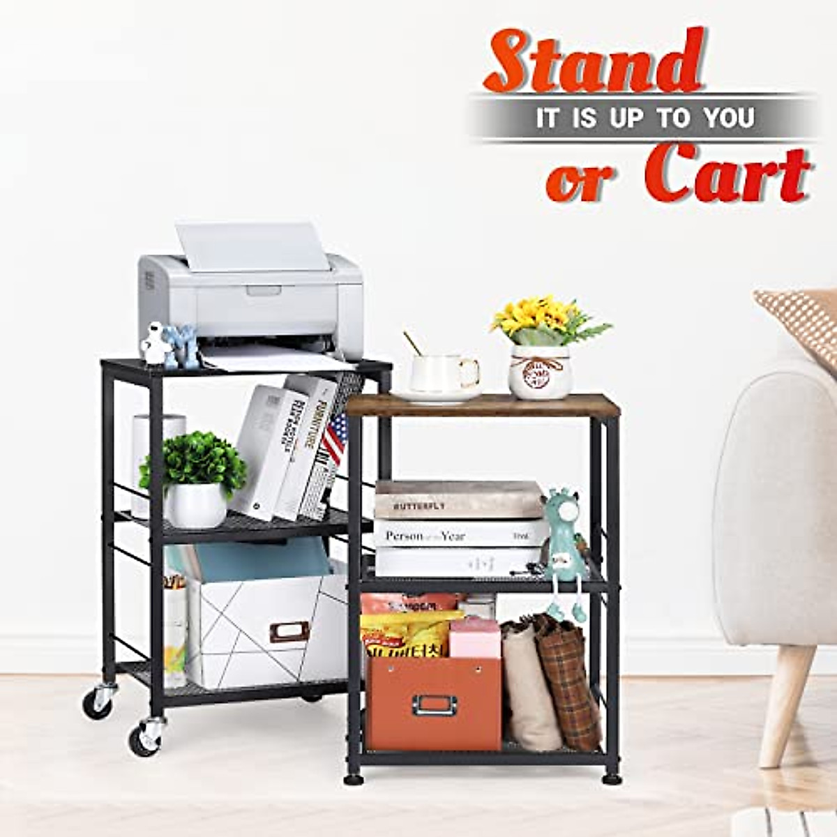 LIANTRAL 3 Tiers Rolling Cart, Utility Kitchen Storage Cart with Wheels Multifunctional Small Side End Table Nightstand for Home, Office