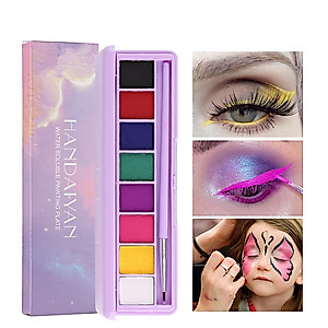 2 Pack Neon Makeup Palette Set Rainbow Colorful UV Body Paint Waterproof Smudgeproof Eyeliner Eyeshadow Face Painting Black Light Glow Fluorescent Kit for Halloween Party Makeup