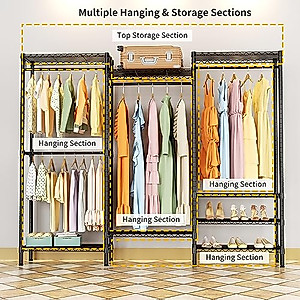 Golpart Freestanding Garment Rack Portable Closet Clothes Racks for Hanging Clothes, Heavy Duty Metal Adjustable Clothing Rack with 4 Hanging Rod & 8 Shelve, Stand Wardrobe Closet, Max Load 800LBS