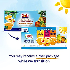 Dole Fruit Bowls No Sugar Added Variety Pack, Peaches, Mandarin Oranges & Cherry Mixed Fruit, Back To School, Gluten Free Snack, 4oz, 12 Cups