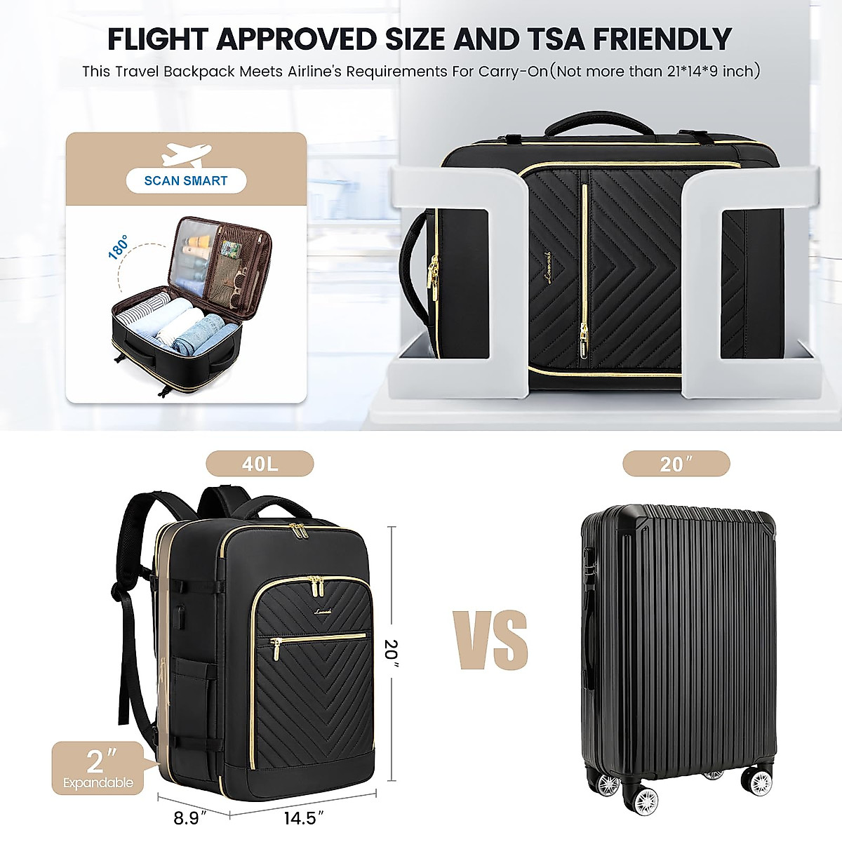 LOVEVOOK Travel Backpack,Carry On Backpack Flight Approved with Toiletry Bag,Expandable Large Laptop Backpack Women Waterproof Backpack Fit 18Inch with USB Charging Port Shoes Compartment