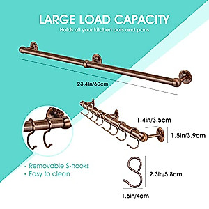 Rothley Hanging Pot Rack Hanger: 23.7 Inch Stainless Steel Pot and Pan Hanger Pot Rack Wall Mounted Hanging Pots and Pans Rack Pot Hangers for Kitchen Wall Kitchen Rail with Hooks (Antique Copper)