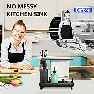 Sink Caddy Kitchen Sink Organizer, Stainless Steel Kitchen Caddy Sink Organizer with Removable Drain Tray for Soap, Sponge, Scrubber, Brush and Dishcloth, Rustproof Countertop Kitchen Sink Organizer